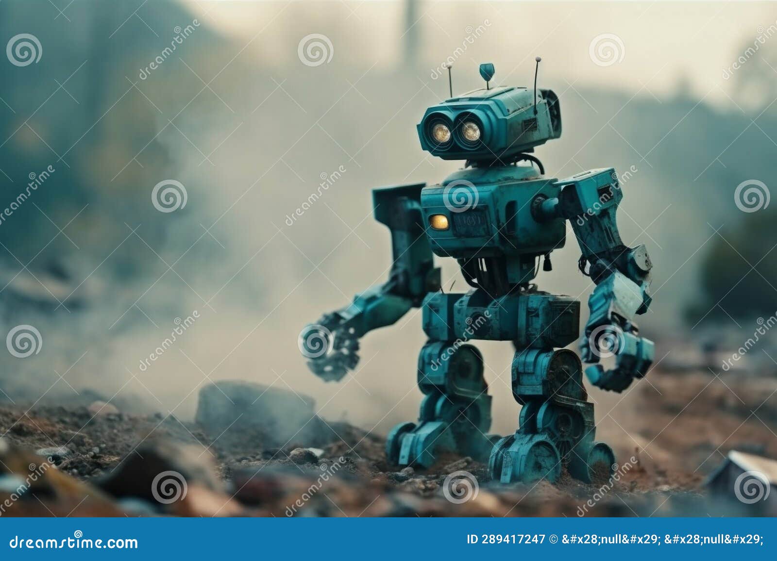 A Robot with a Destroyed City after the End of the World. AI Generative ...