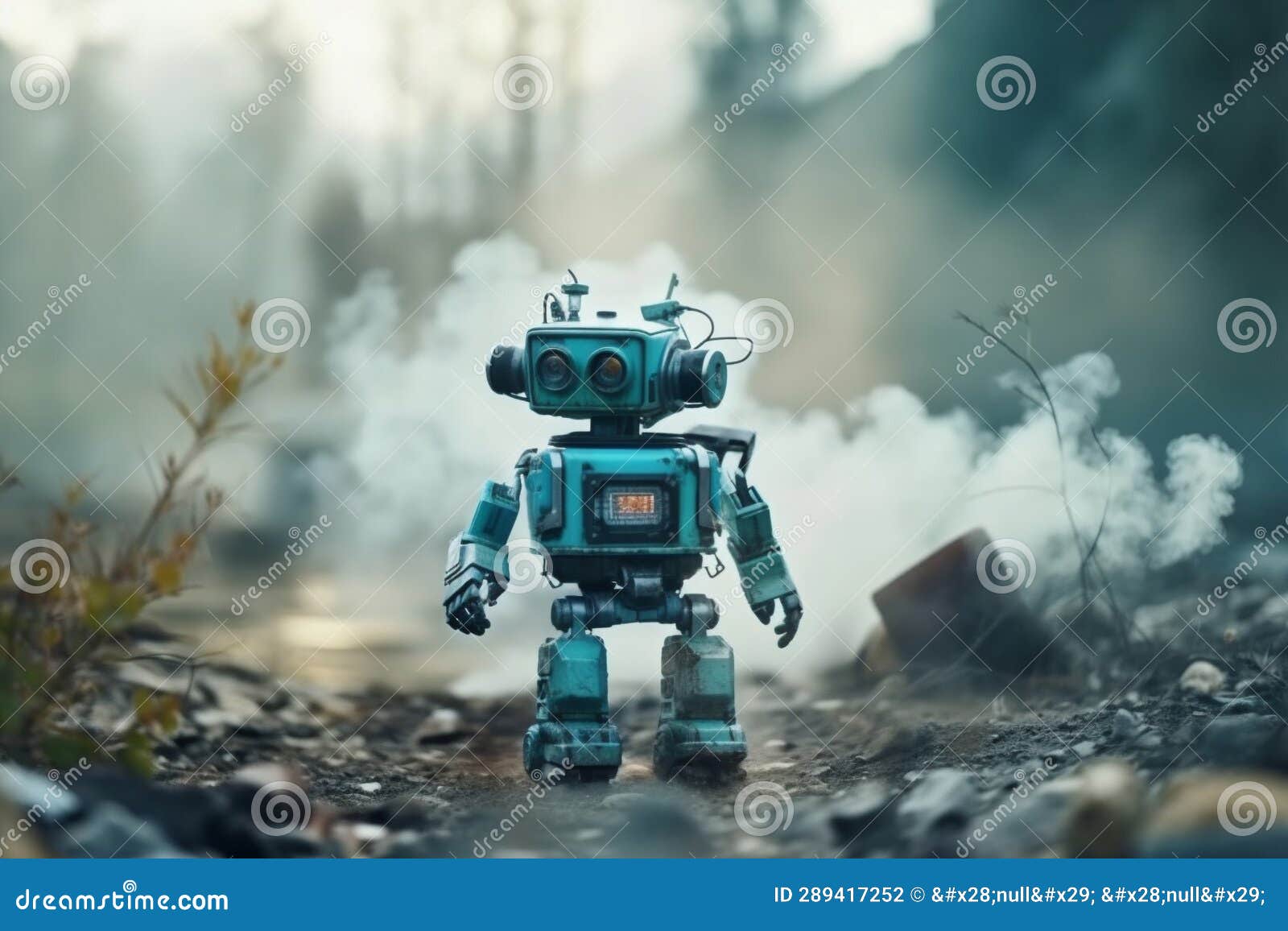 A Robot with a Destroyed City after the End of the World. AI Generative ...