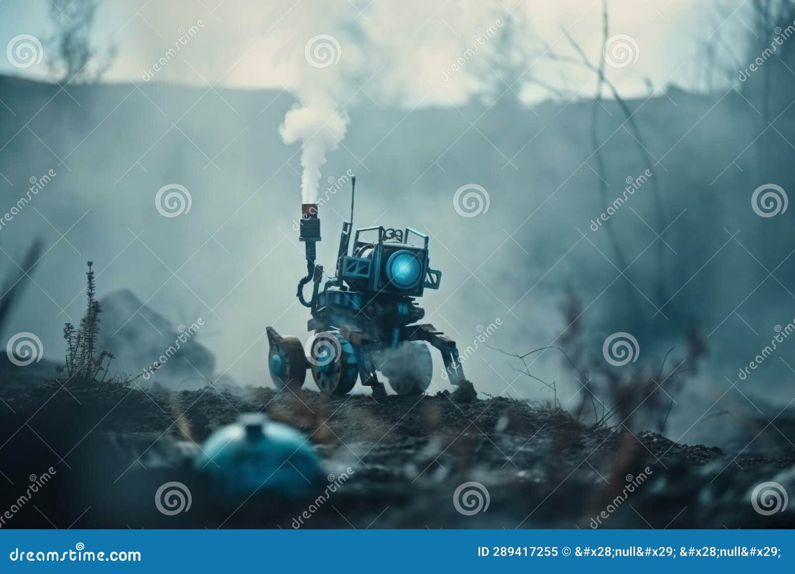 A Robot with a Destroyed City after the End of the World. AI Generative ...