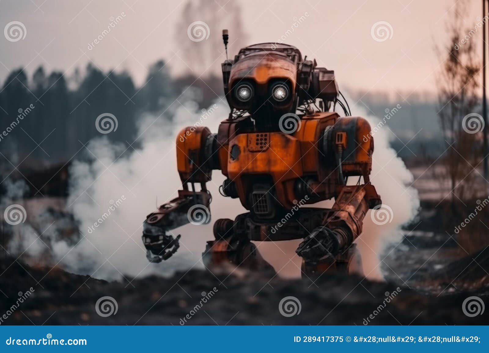 A Robot with a Destroyed City after the End of the World. AI Generative ...