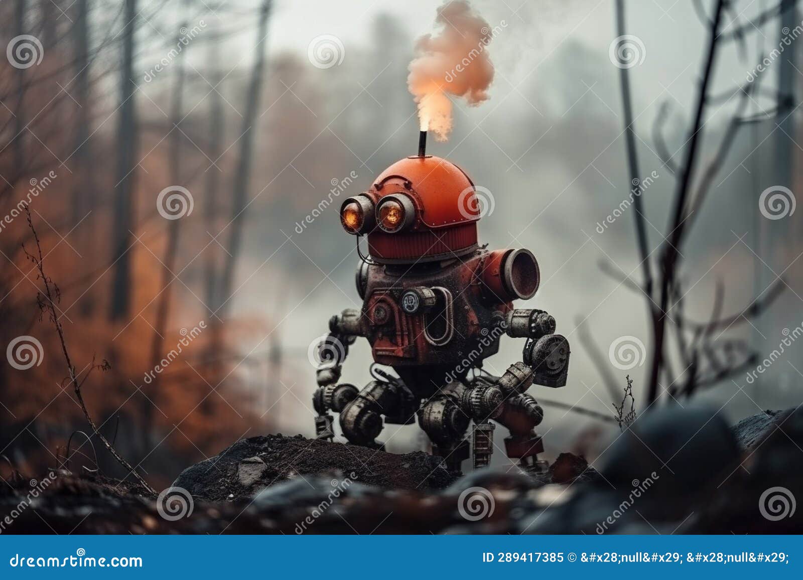 A Robot with a Destroyed City after the End of the World. AI Generative ...