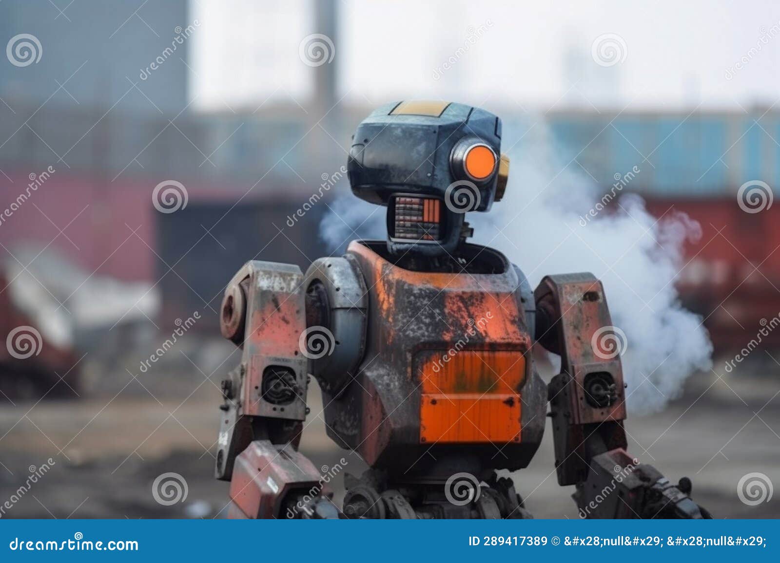 A Robot with a Destroyed City after the End of the World. AI Generative ...
