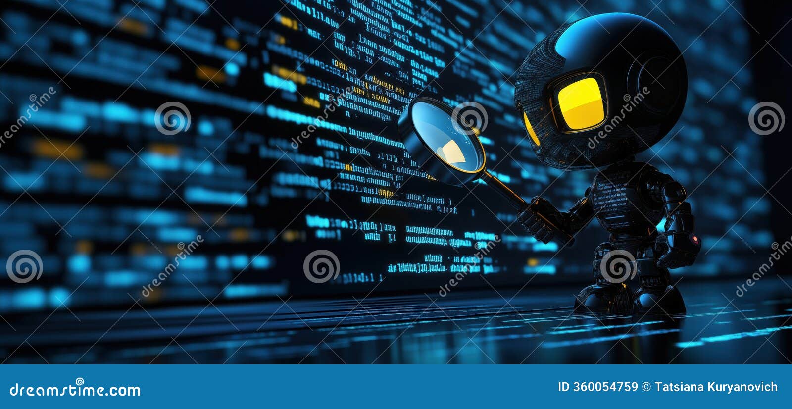 Robot Detective Analyzing Code with Magnifying Glass in Digital ...