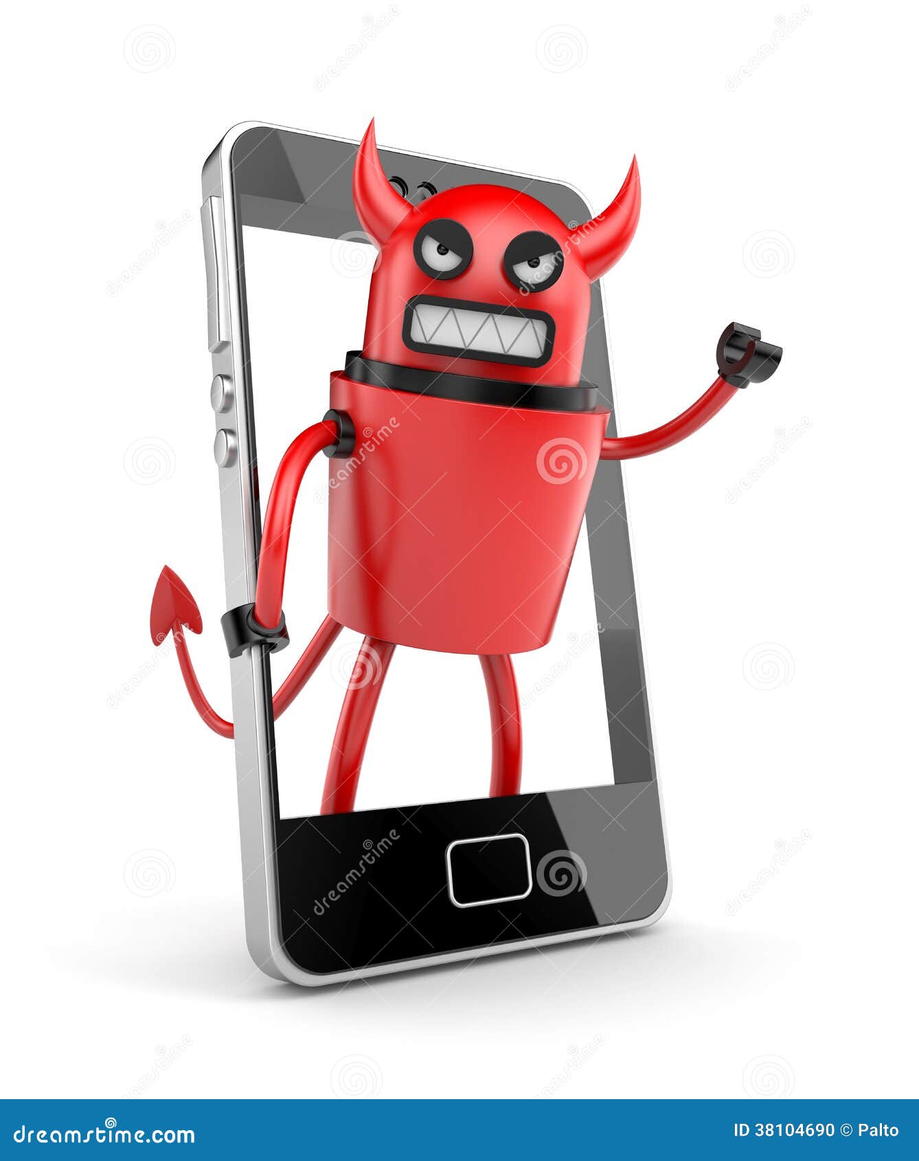 Robot Devil with Smartphone Stock Illustration - Illustration of device ...