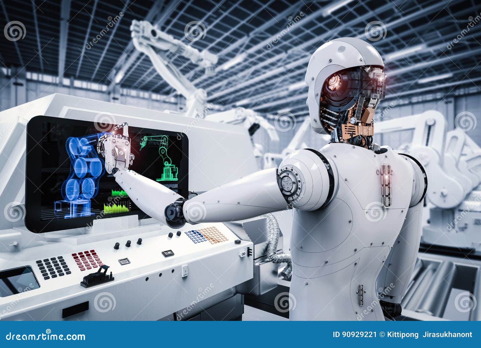 Robot Die in Fabriek Werken Stock Illustratie - Illustration of ...