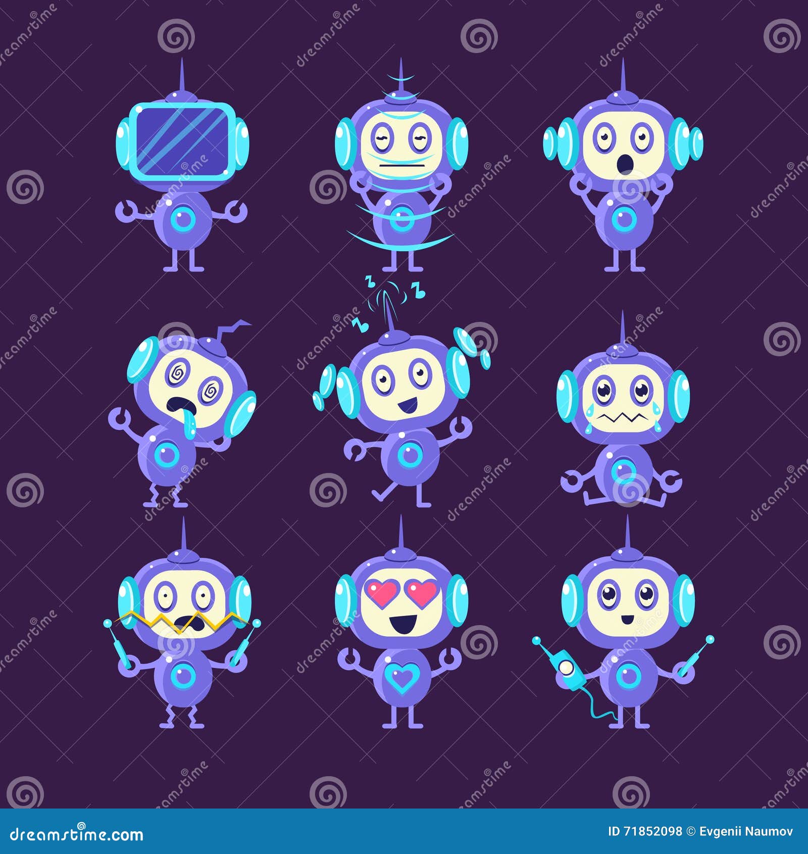 Robot Different Emotions Set Stock Vector - Illustration of cosmic ...