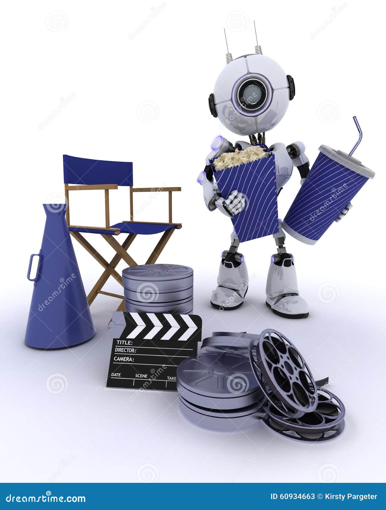 Robot in Directors Chair with Megaphone Stock Illustration ...
