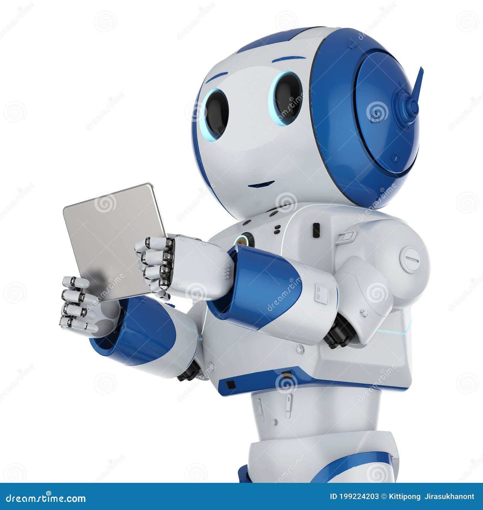 Robot with ditigal tablet stock illustration. Illustration of automatic ...