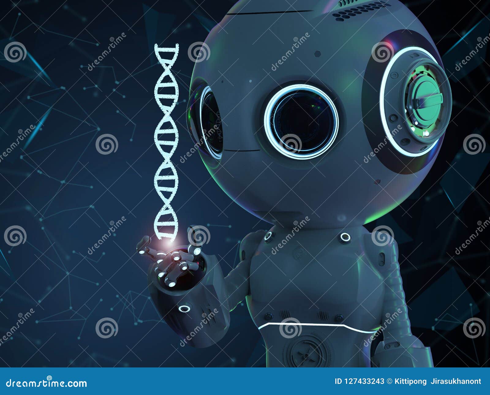 Robot with dna helix stock illustration. Illustration of cute - 127433243