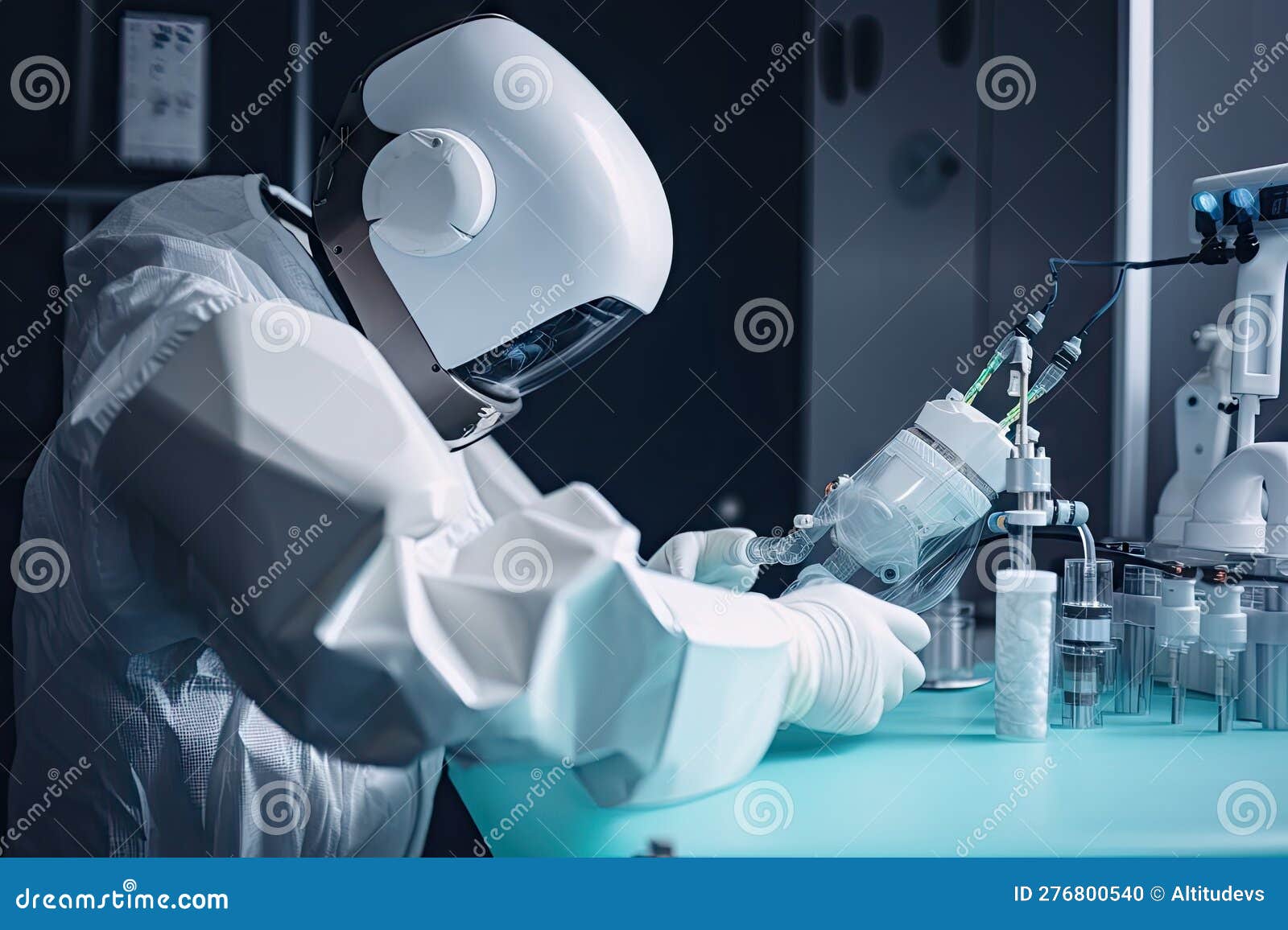 Robot Doctor Adjusting Iv Drip and Preparing Medications for Patient ...