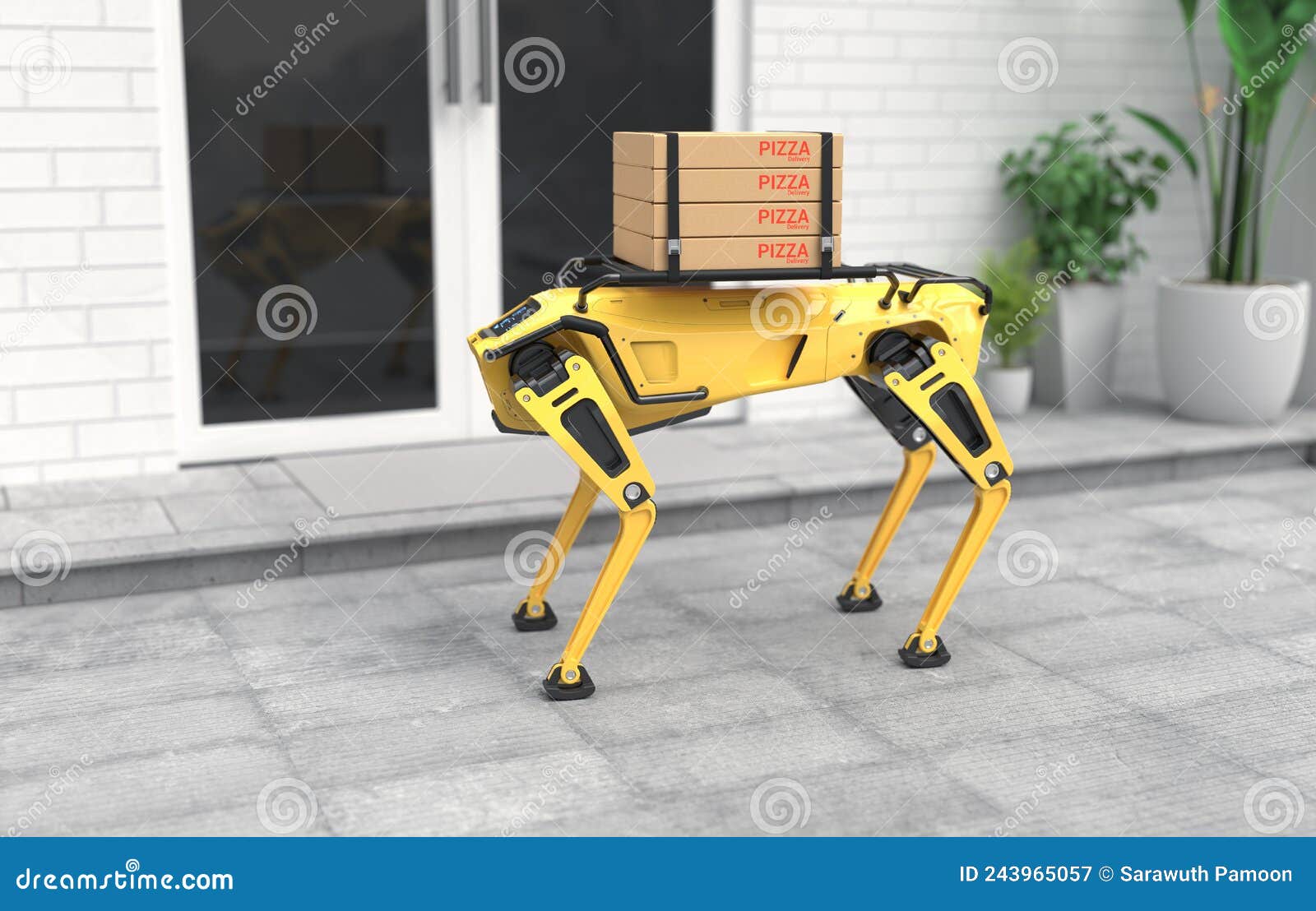 Robot dog delivering pizza stock illustration. Illustration of mechanic ...