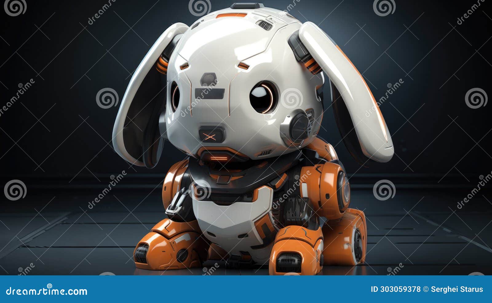 A Robot Dog with Orange and White Fur Sitting on a Black Surface, AI ...