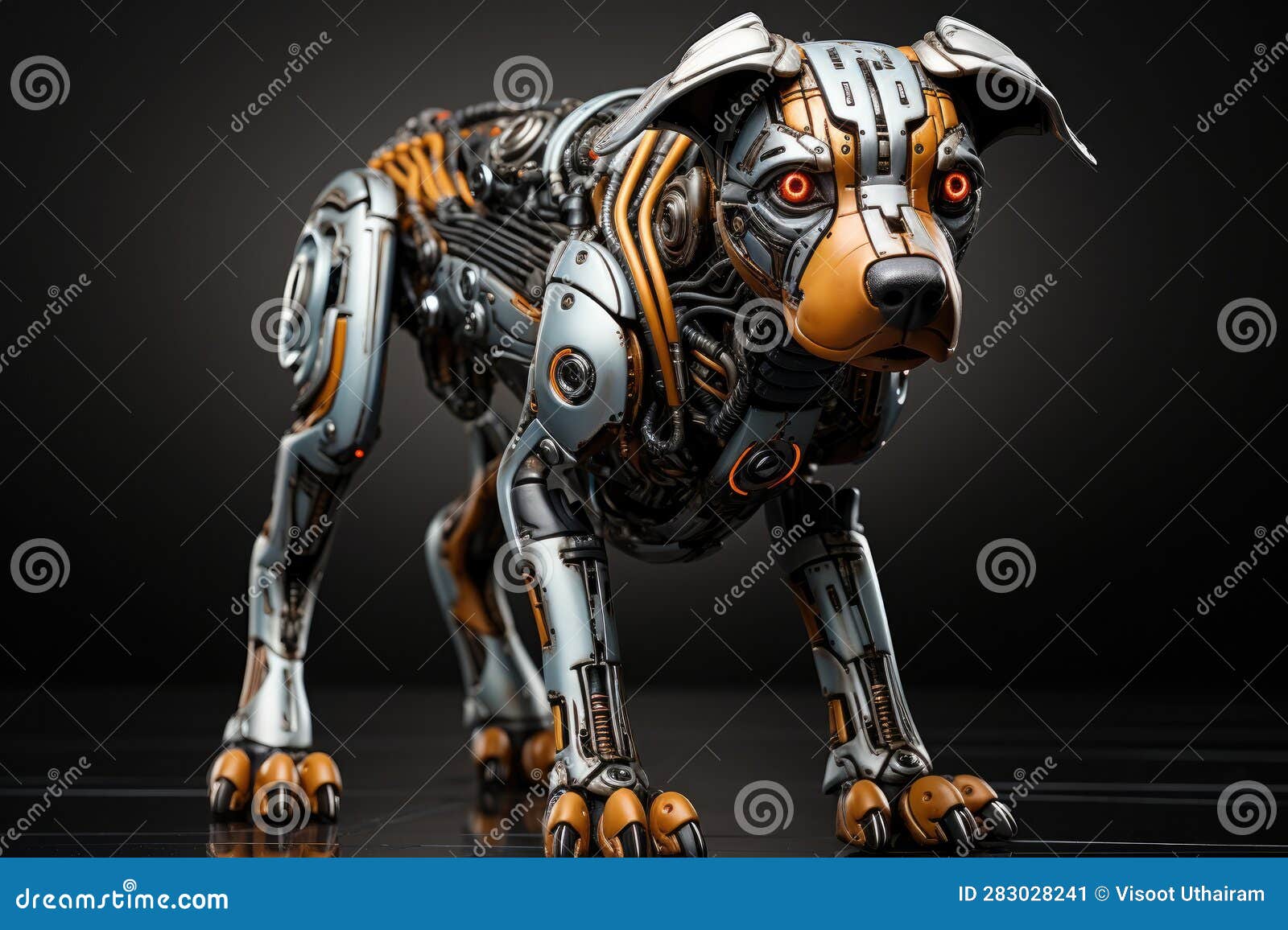 Robot Dog Stands on a Gray Background, Cyber Dog Stock Illustration ...