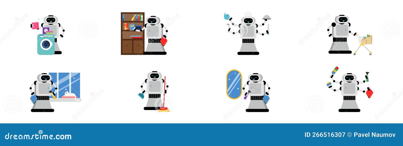 Robot Doing Housework Cleaning and Housekeeping Vector Set Stock Vector ... Robot Doing Housework Cleaning and Housekeeping Vector Set Stock Vector ...