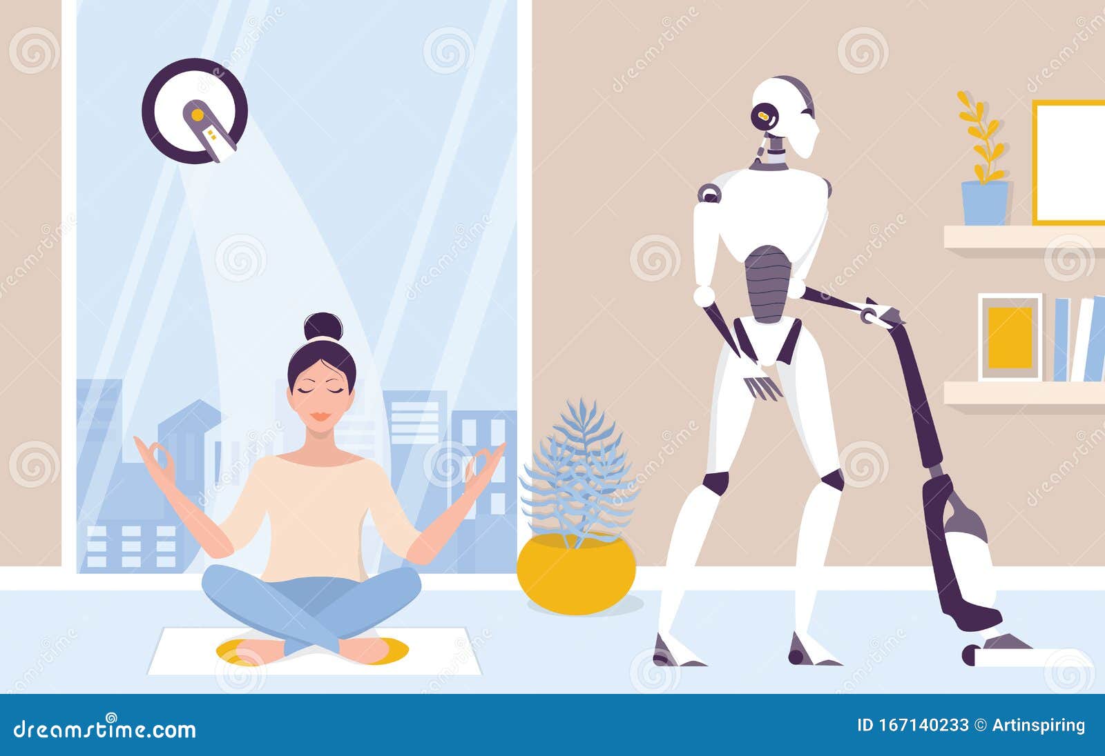 Robot Doing Housework. Robotic Housekeeping Stock Vector - Illustration ... Robot Doing Housework. Robotic Housekeeping Stock Vector - Illustration ...