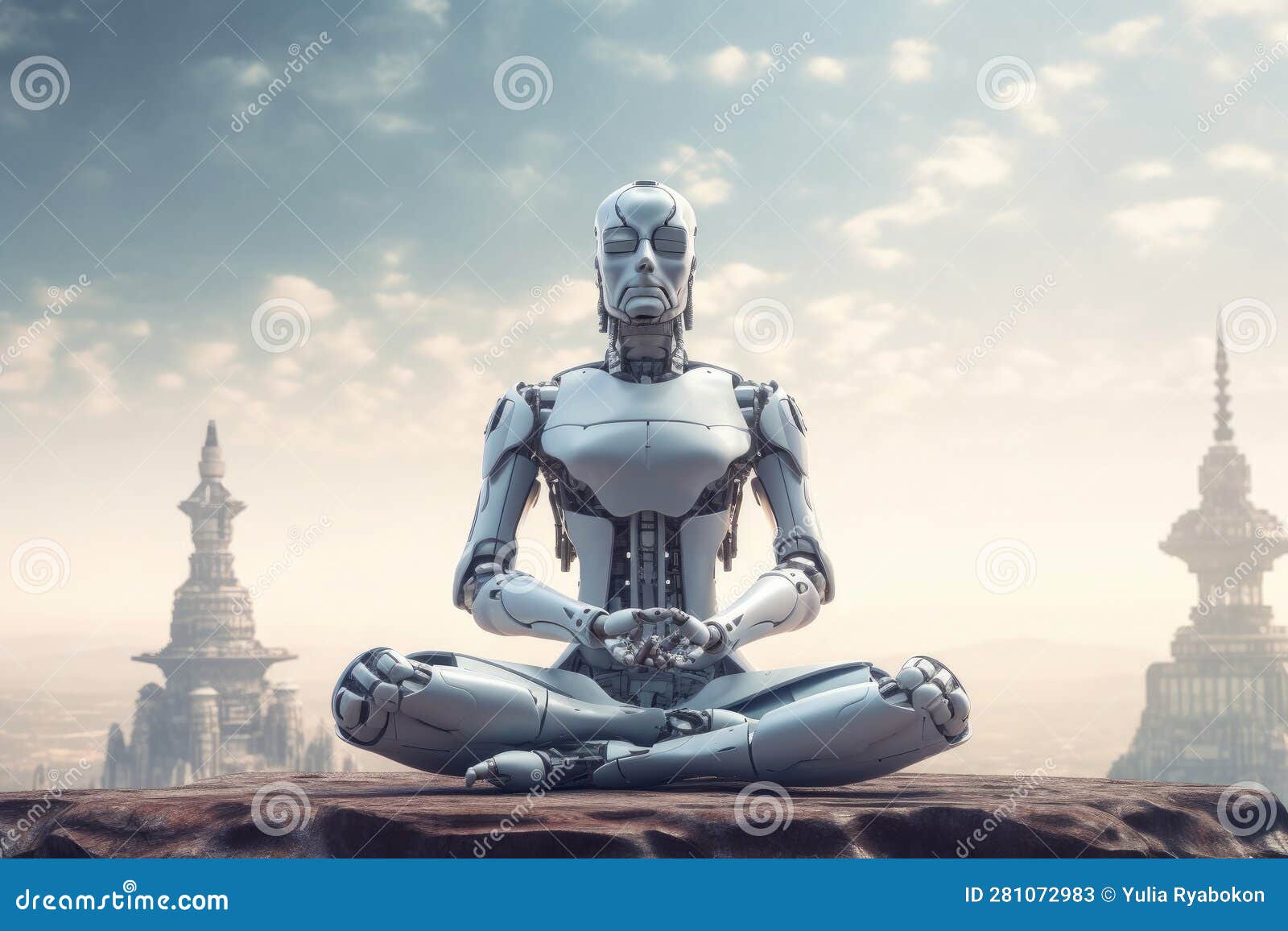 Robot Doing Yoga. Generate Ai Stock Illustration - Illustration of ...