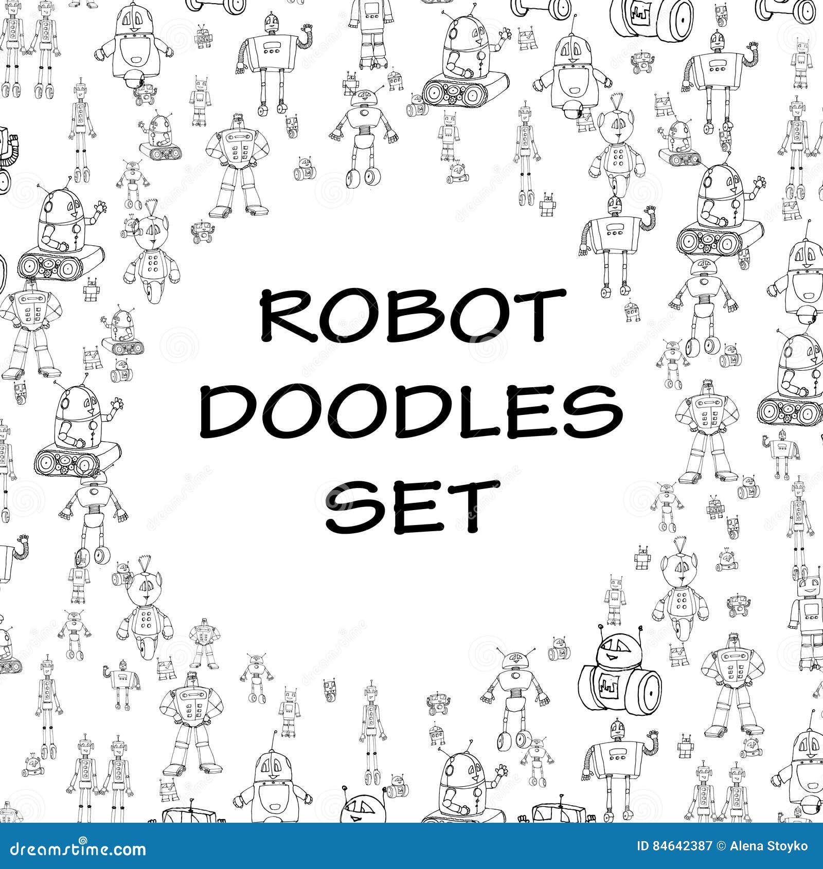 Robot doodle frame. stock vector. Illustration of outline - 84642387