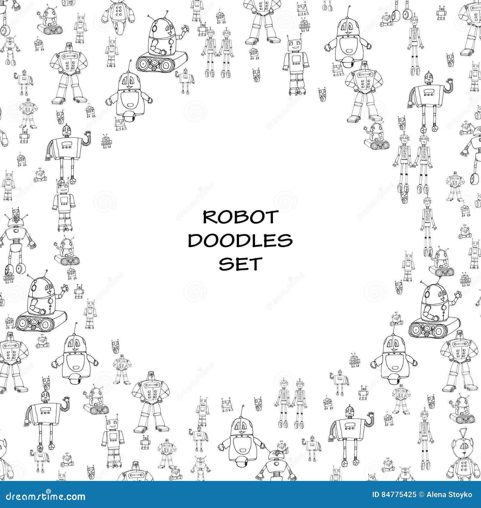 Robot doodle frame. stock vector. Illustration of alien - 84775425