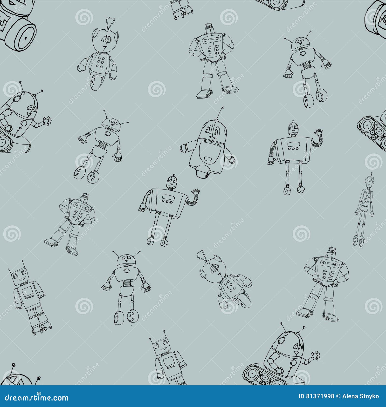 Robot doodles pattern. stock vector. Illustration of cyborg - 81371998