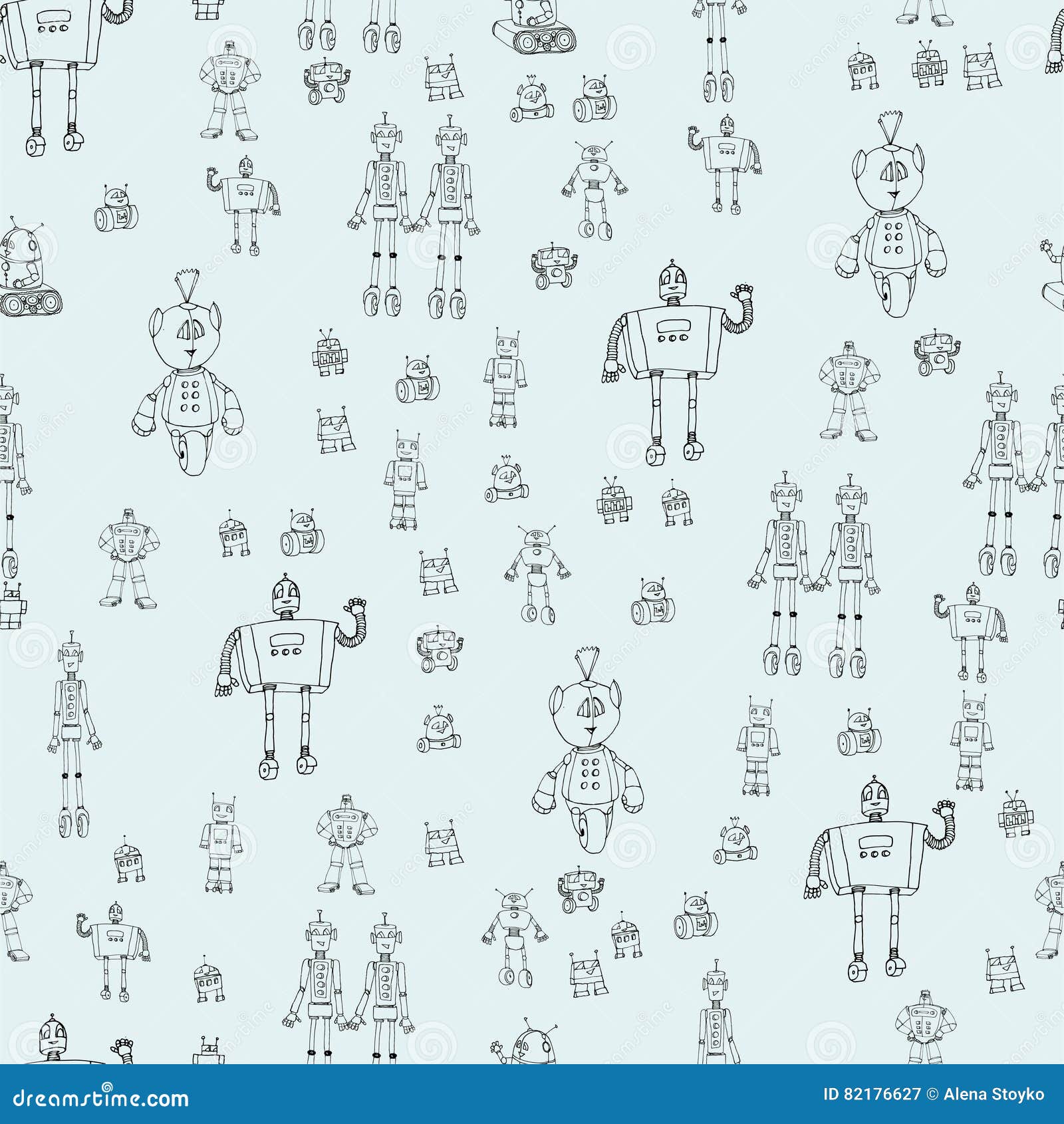 Robot doodles pattern. stock vector. Illustration of decoration - 82176627