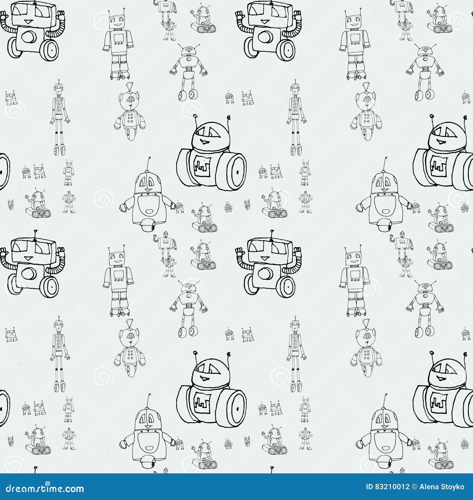 Robot doodles pattern. stock vector. Illustration of equipment - 83210012