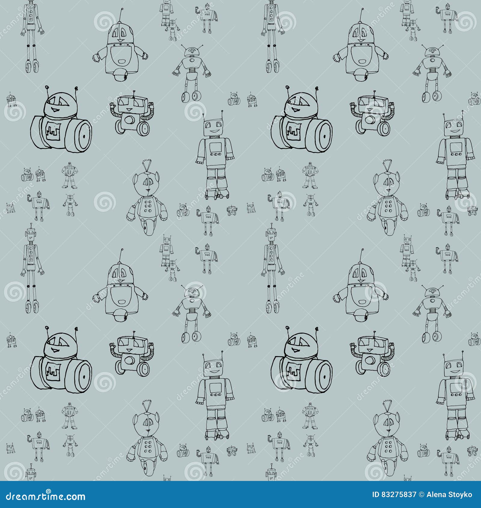Robot doodles pattern. stock vector. Illustration of cool - 83275837