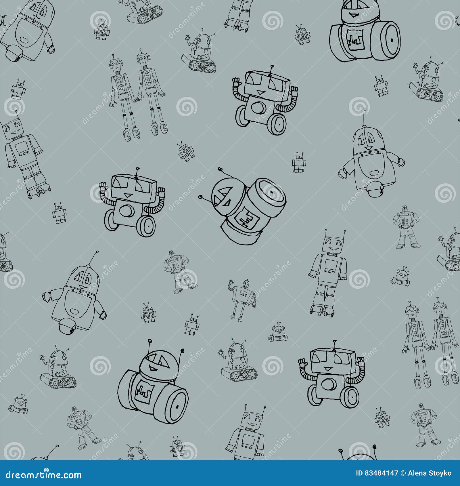 Robot doodles pattern. stock vector. Illustration of alien - 83484147