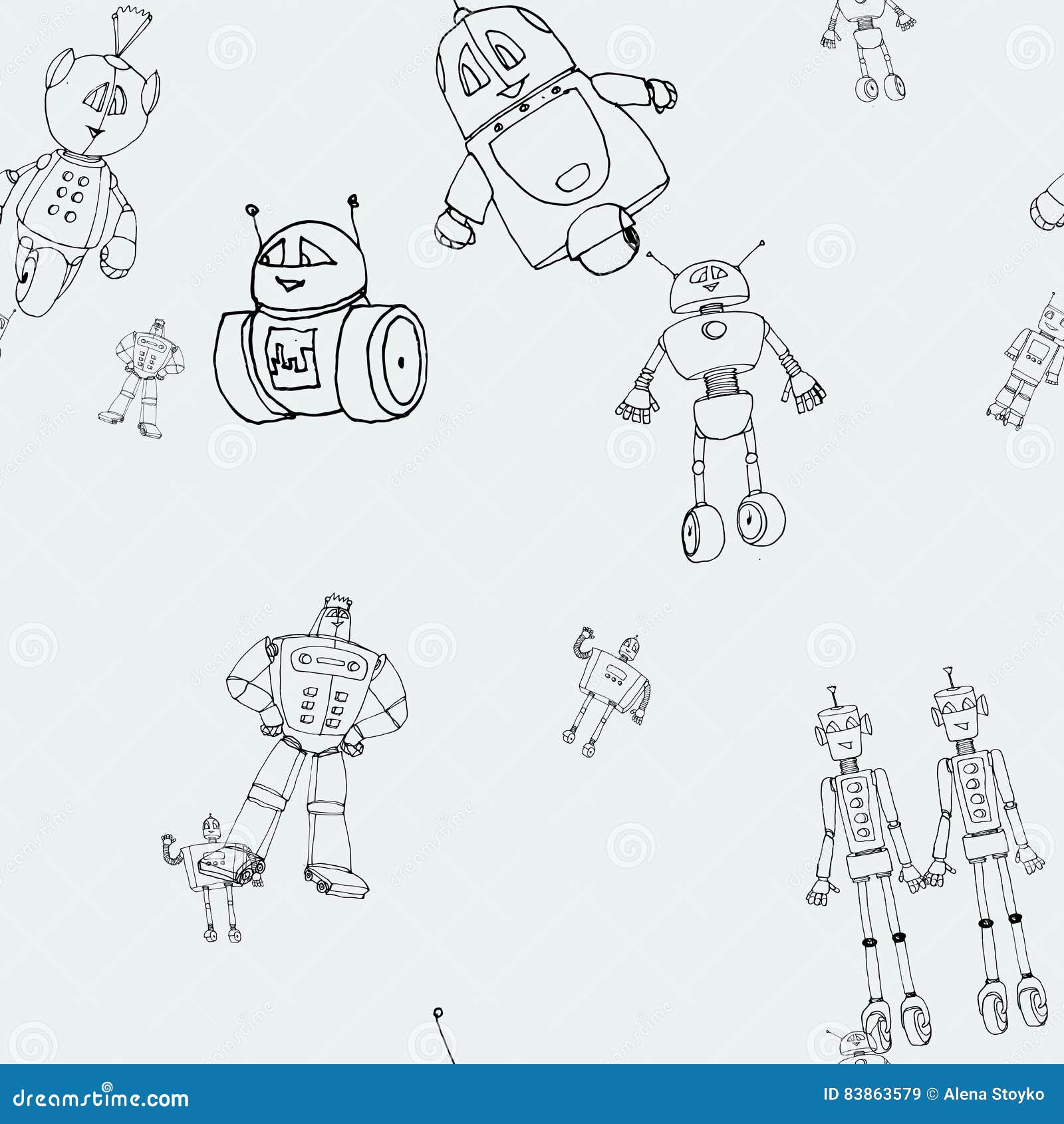 Robot doodles pattern. stock vector. Illustration of decor - 83863579