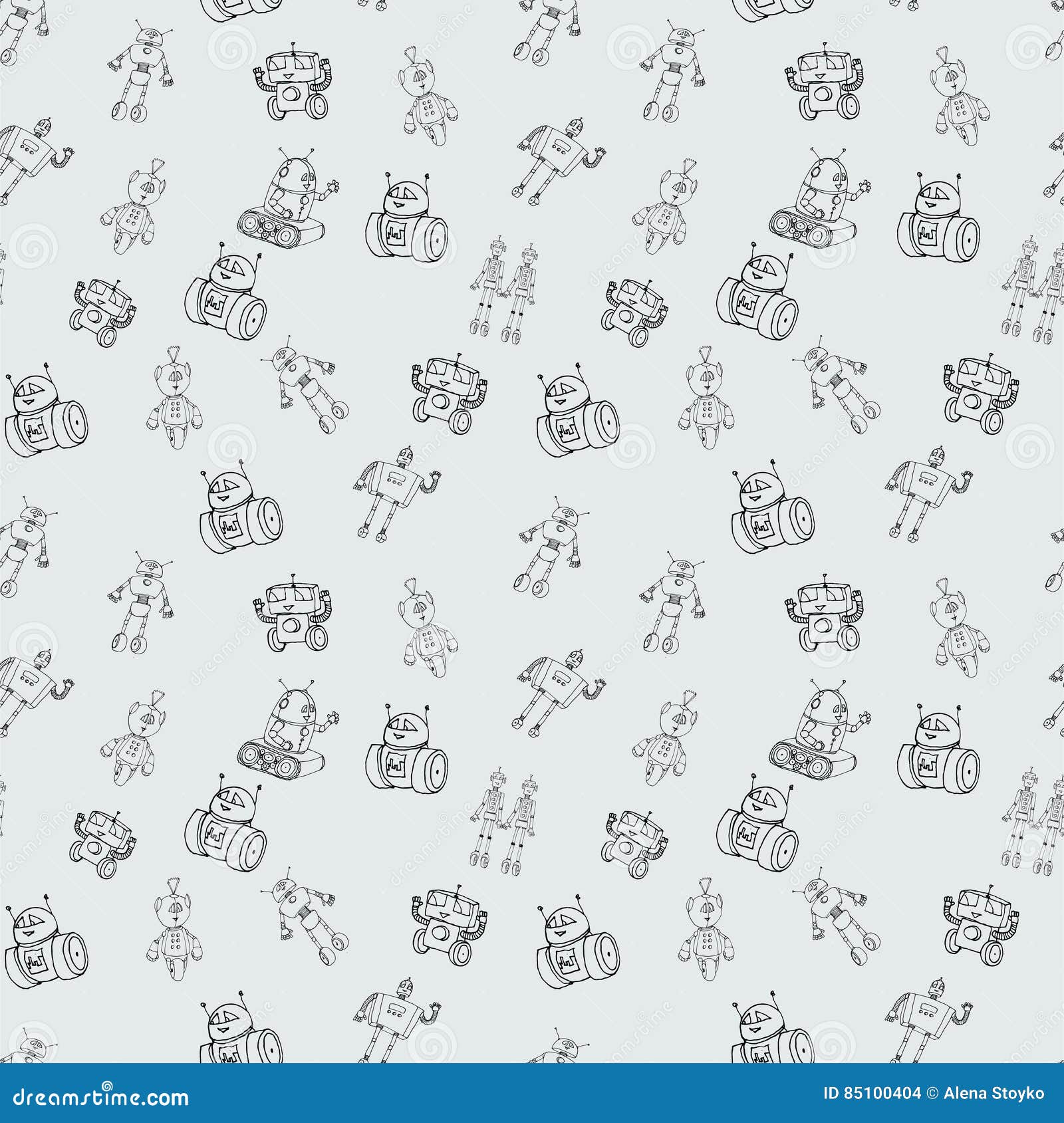 Robot doodles pattern. stock vector. Illustration of kind - 85100404