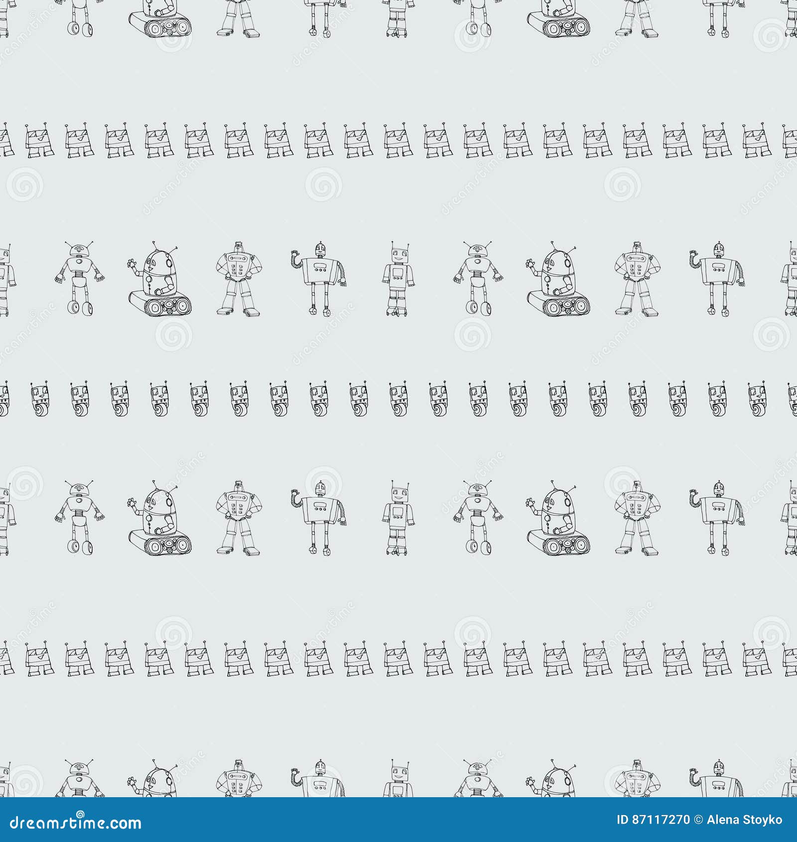 Robot doodles pattern. stock vector. Illustration of alien - 87117270