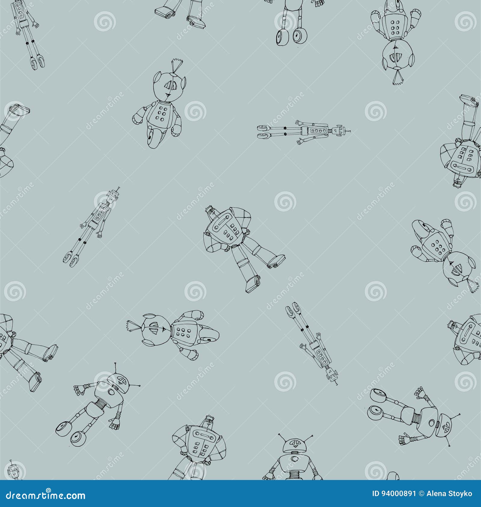 Robot doodles pattern. stock vector. Illustration of antenna - 94000891