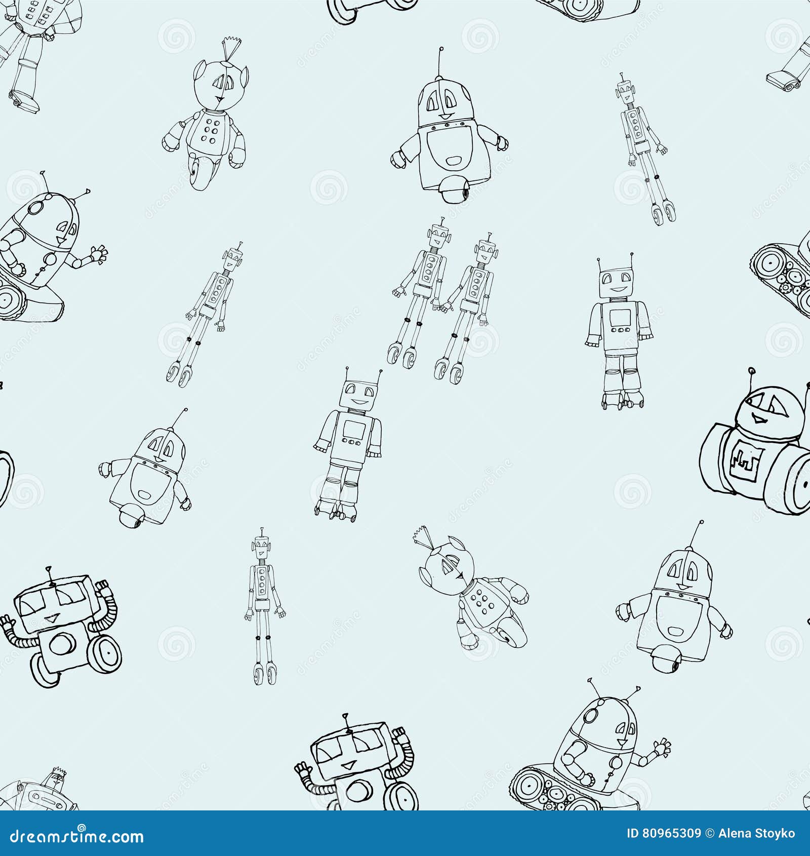 Robot doodles pattern. stock vector. Illustration of cyborg - 80965309