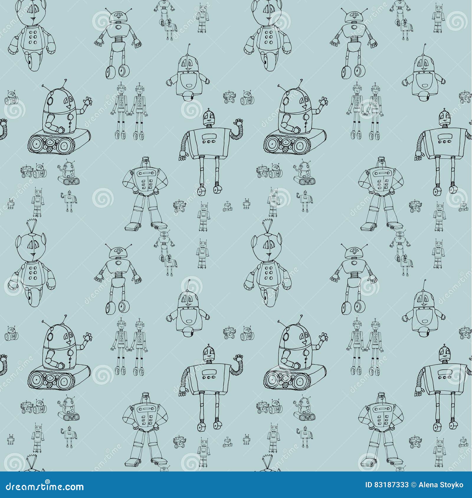 Robot doodles pattern. stock vector. Illustration of electrical - 83187333