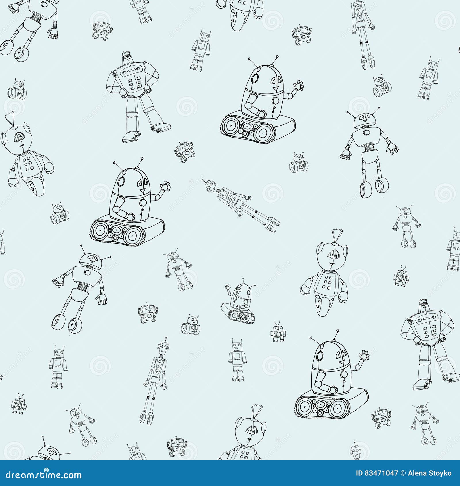 Robot doodles pattern. stock vector. Illustration of imagination - 83471047