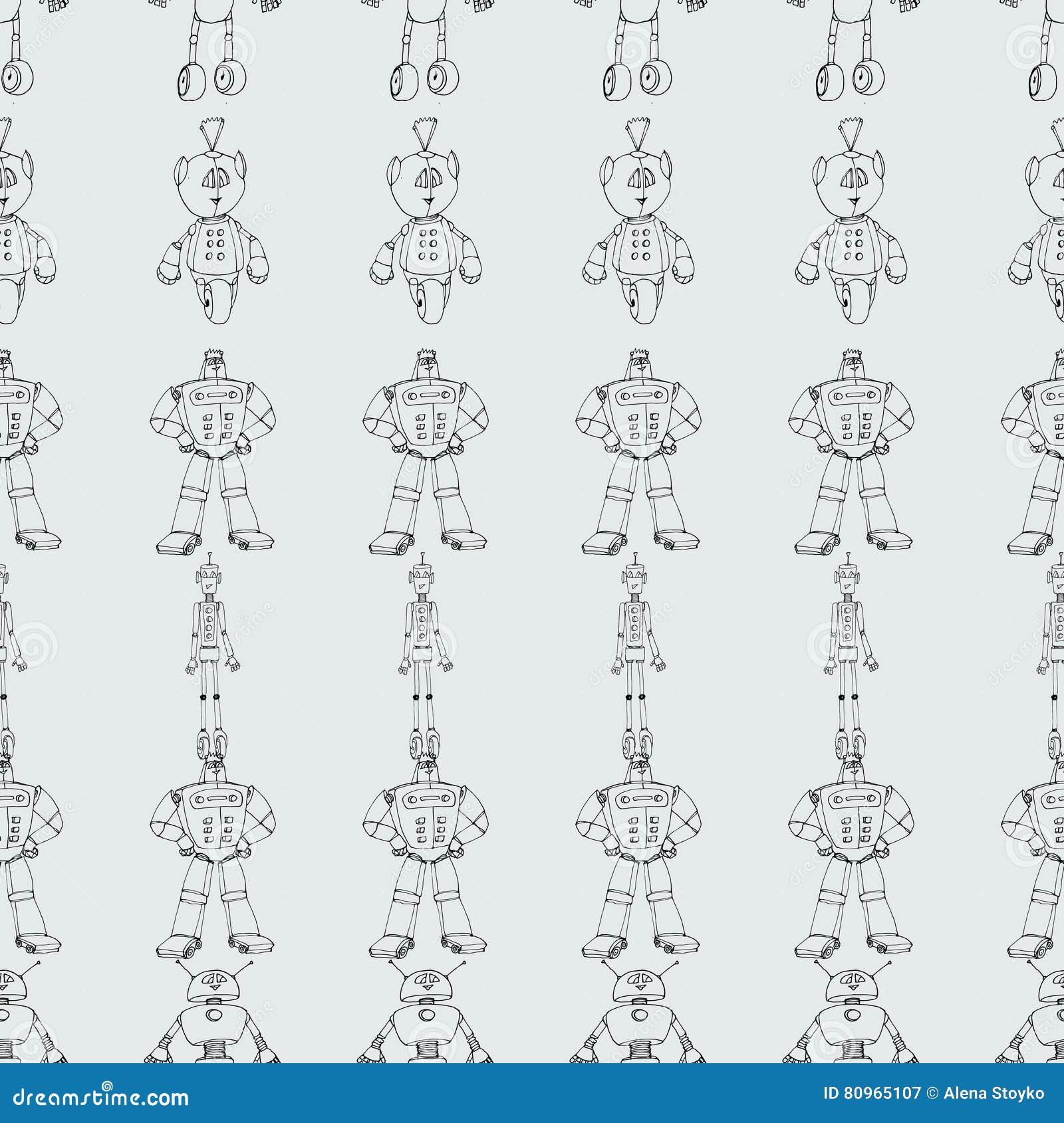 Robot doodles pattern. stock vector. Illustration of cyborg - 80965107