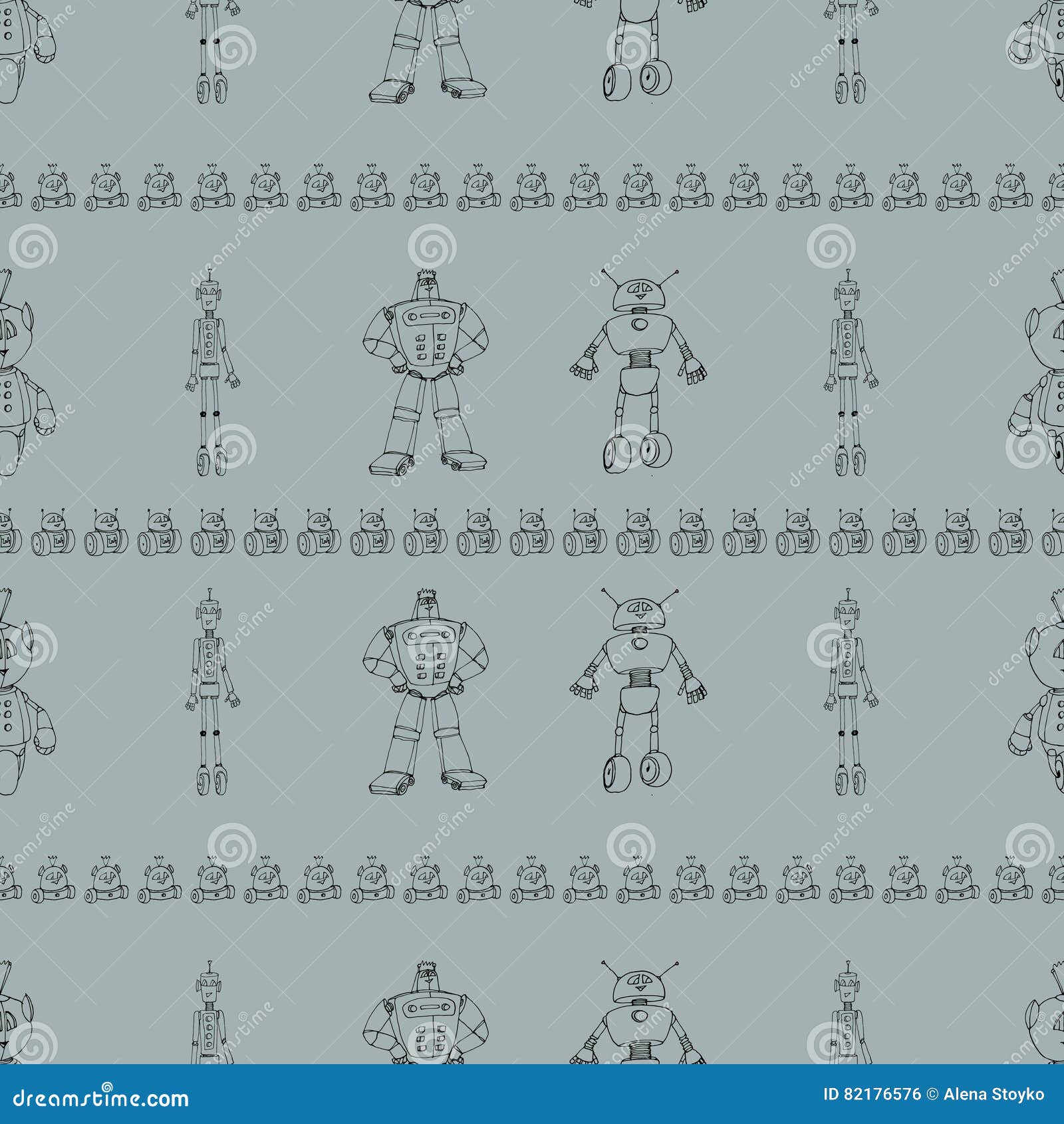 Robot doodles pattern. stock vector. Illustration of grey - 82176576