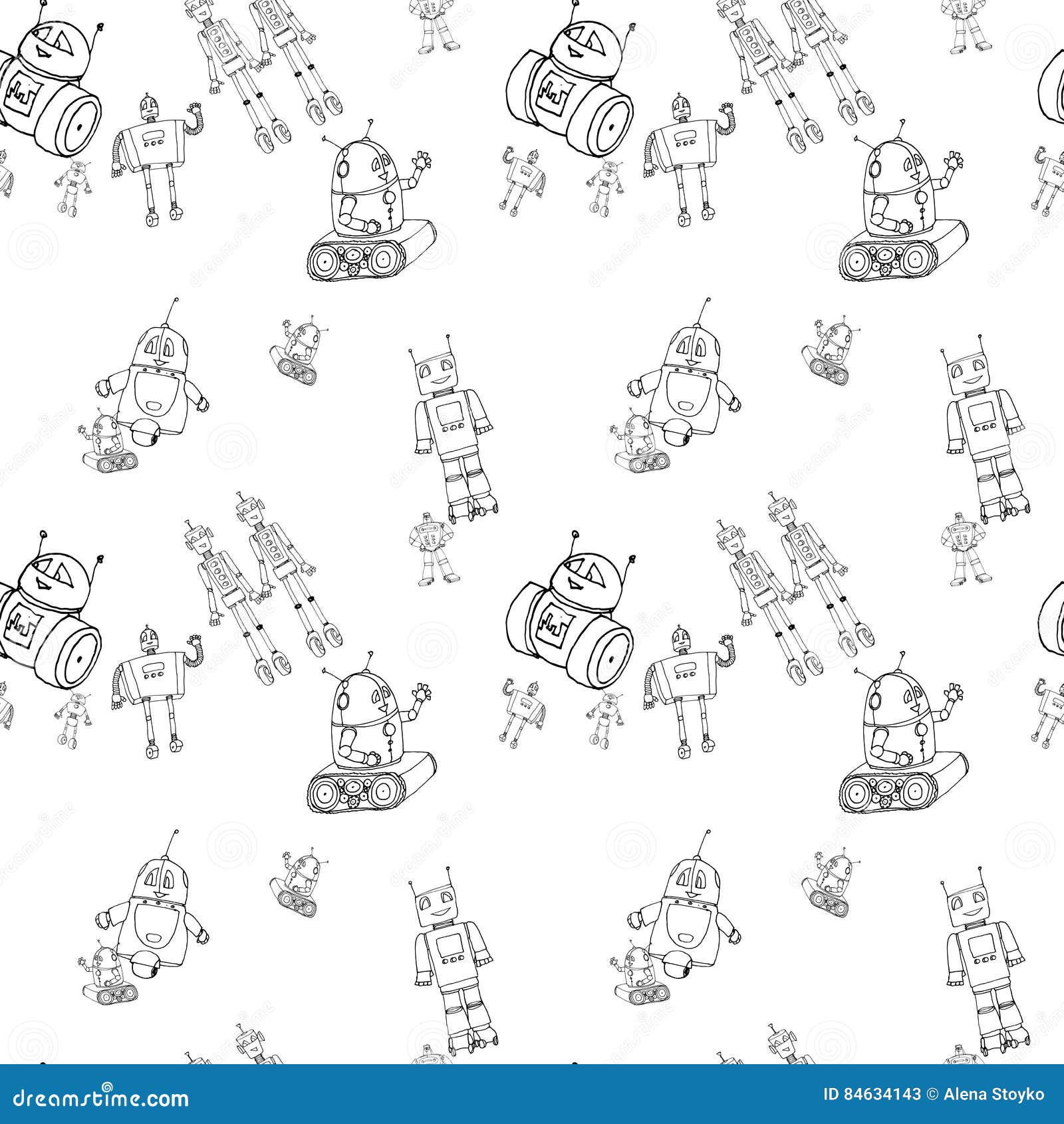 Robot Doodles Pattern. Vector Illustration | CartoonDealer.com #83980990