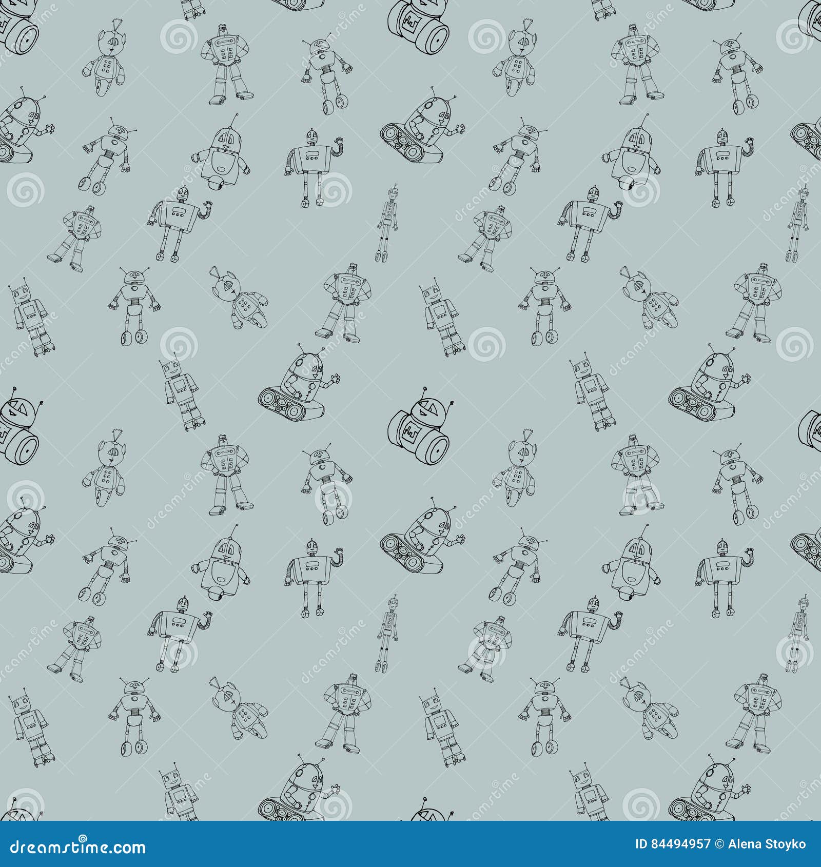 Robot doodles pattern. stock vector. Illustration of future - 84494957
