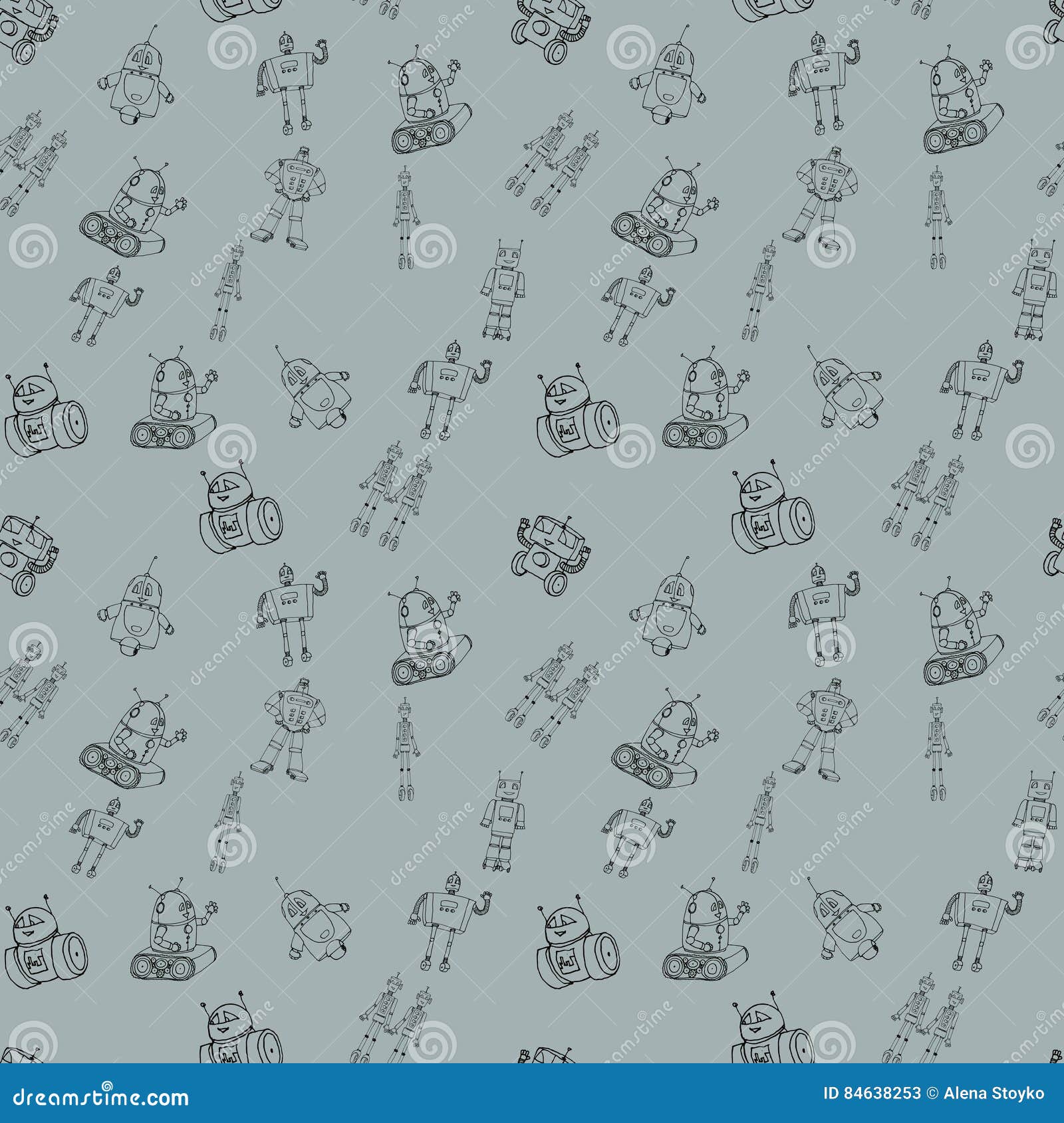 Robot Doodles Pattern. Cartoon Vector | CartoonDealer.com #84638253