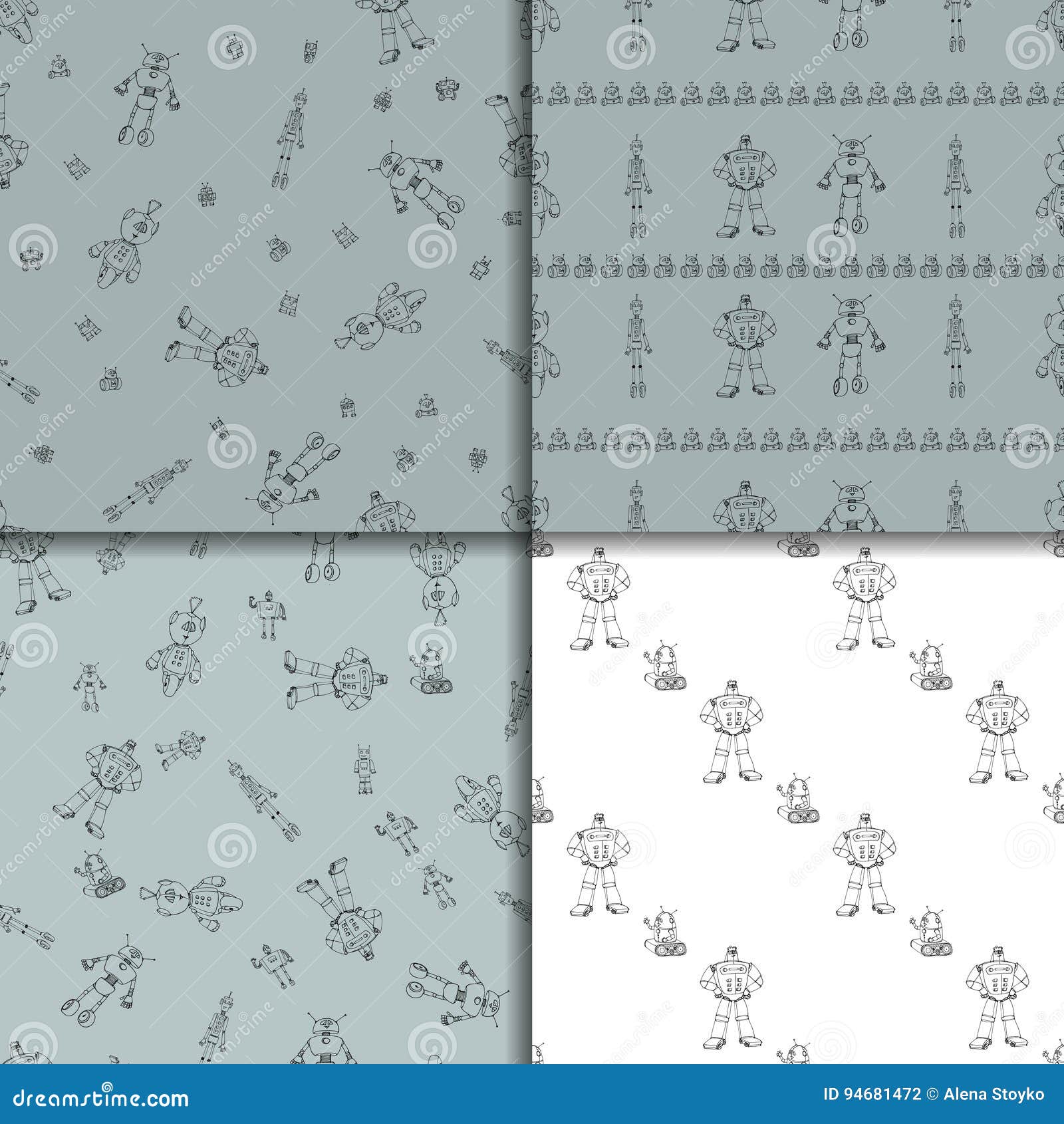 Robot doodles pattern set. stock vector. Illustration of futuristic ...