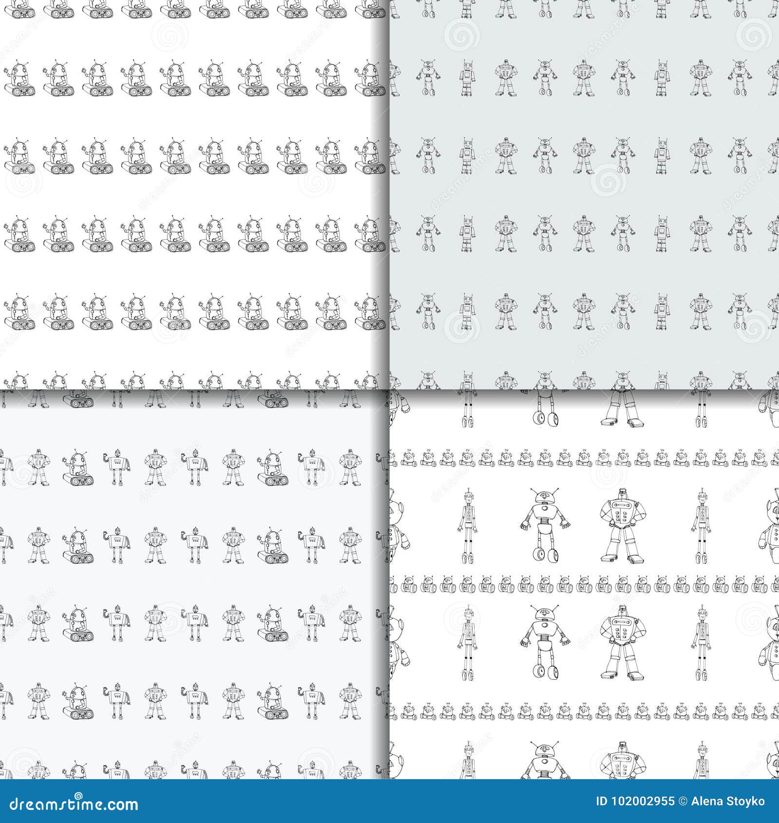 Robot doodles pattern set. stock vector. Illustration of construction ...