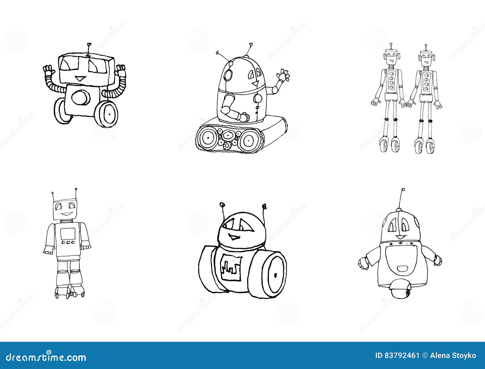 Robot doodles set. stock vector. Illustration of decor - 83792461