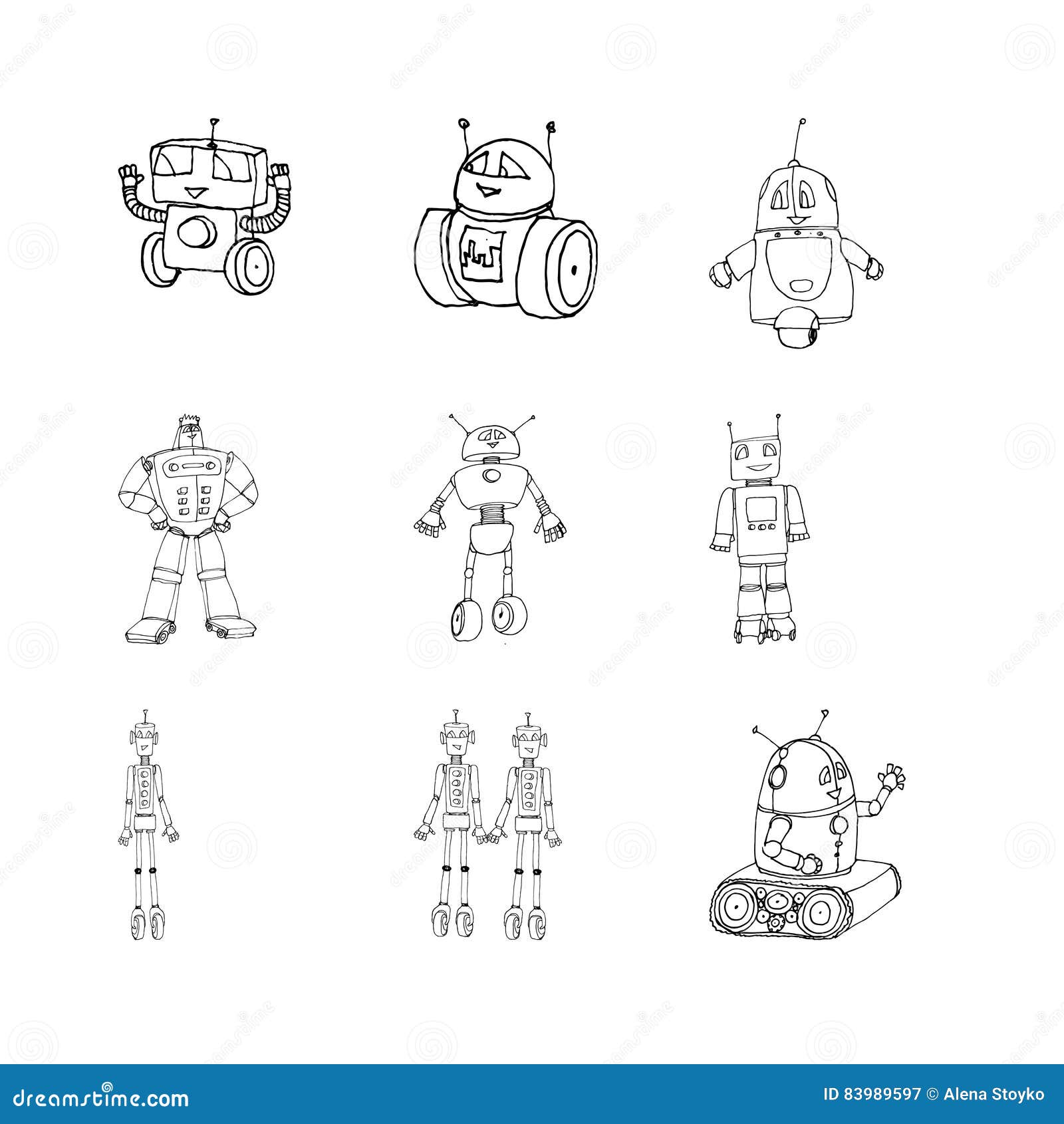 Robot doodles set. stock vector. Illustration of futuristic - 83989597