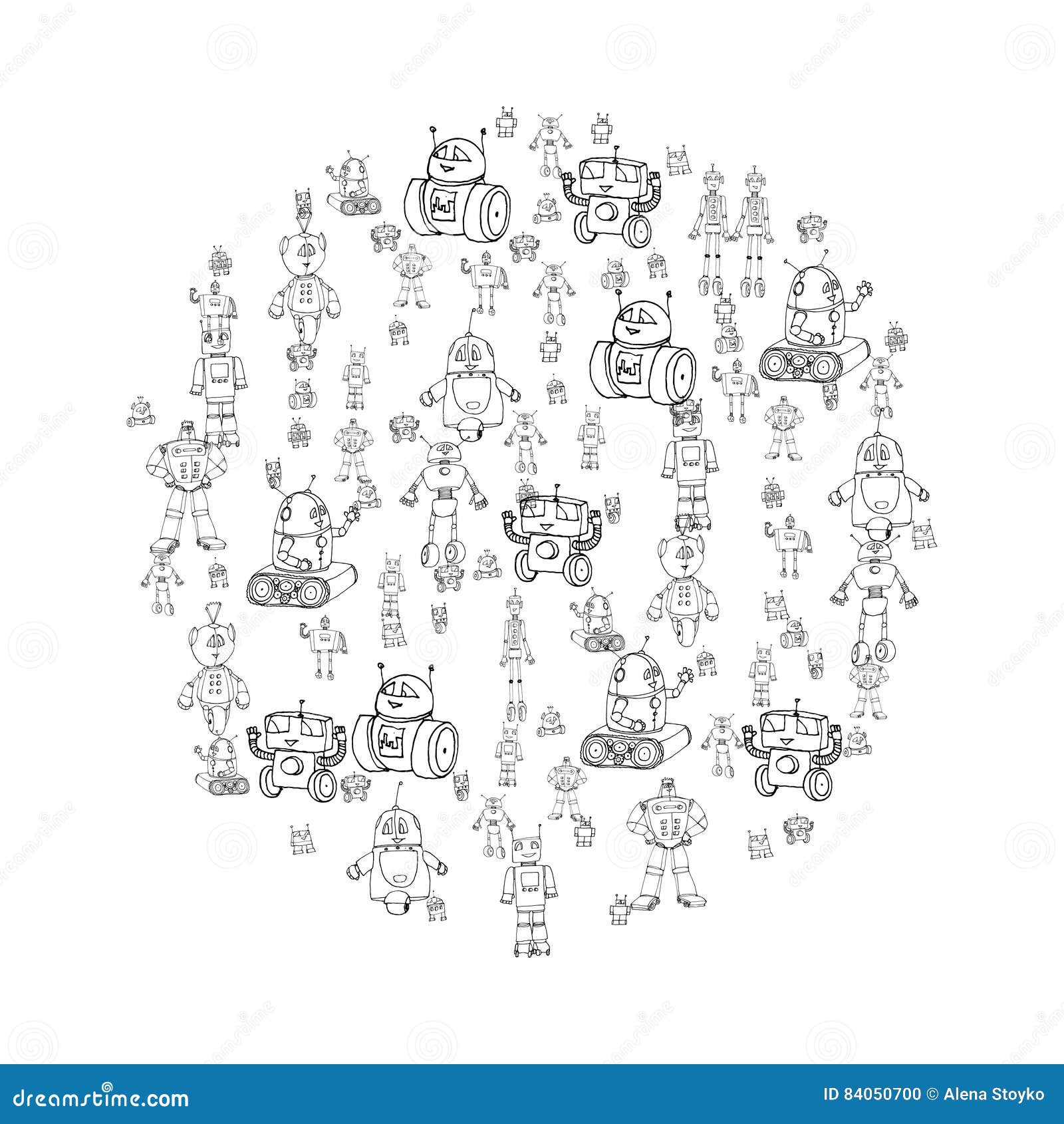 Robot doodles vector. stock vector. Illustration of electrical - 84050700