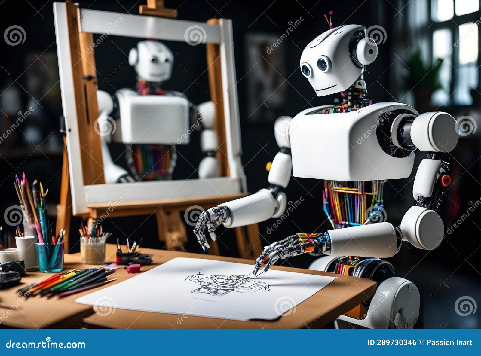 A Robot is Drawing in an Art Studio Stock Illustration - Illustration ...