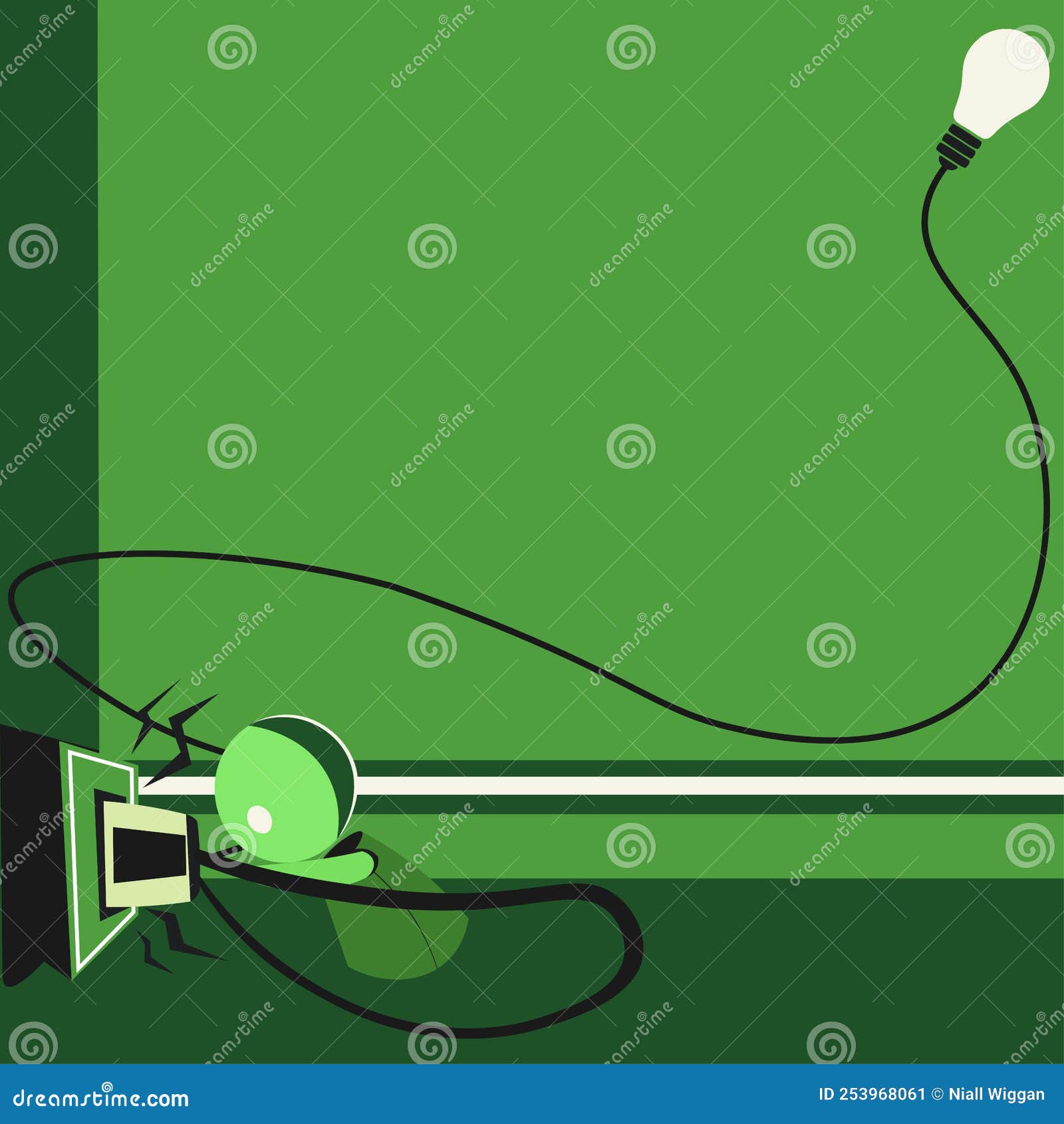 Robot Drawing Fixing Socket with Lightbulb in Corner. Robotic Man ...
