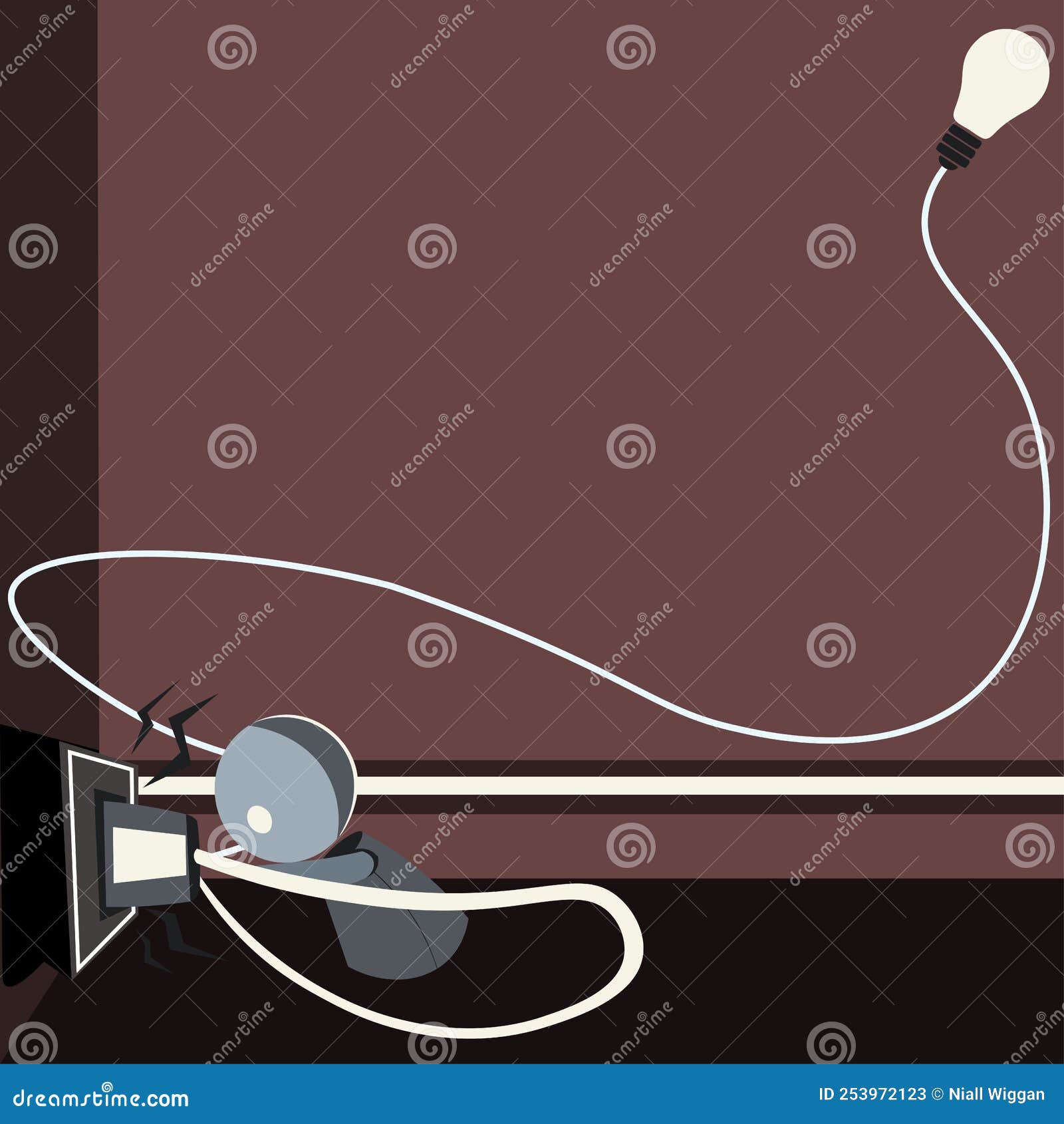 Robot Drawing Fixing Socket with Lightbulb in Corner. Robotic Man ...