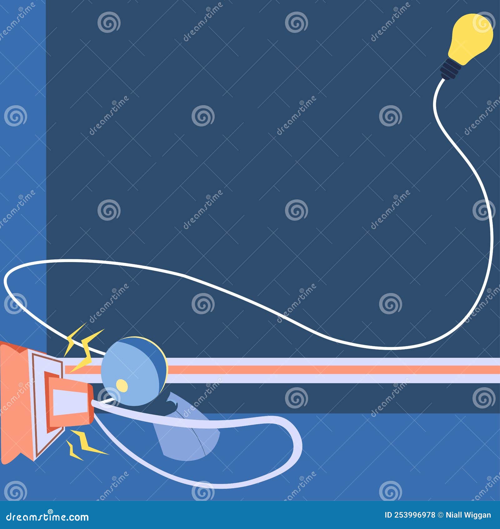 Robot Drawing Fixing Socket with Lightbulb in Corner. Robotic Man ...
