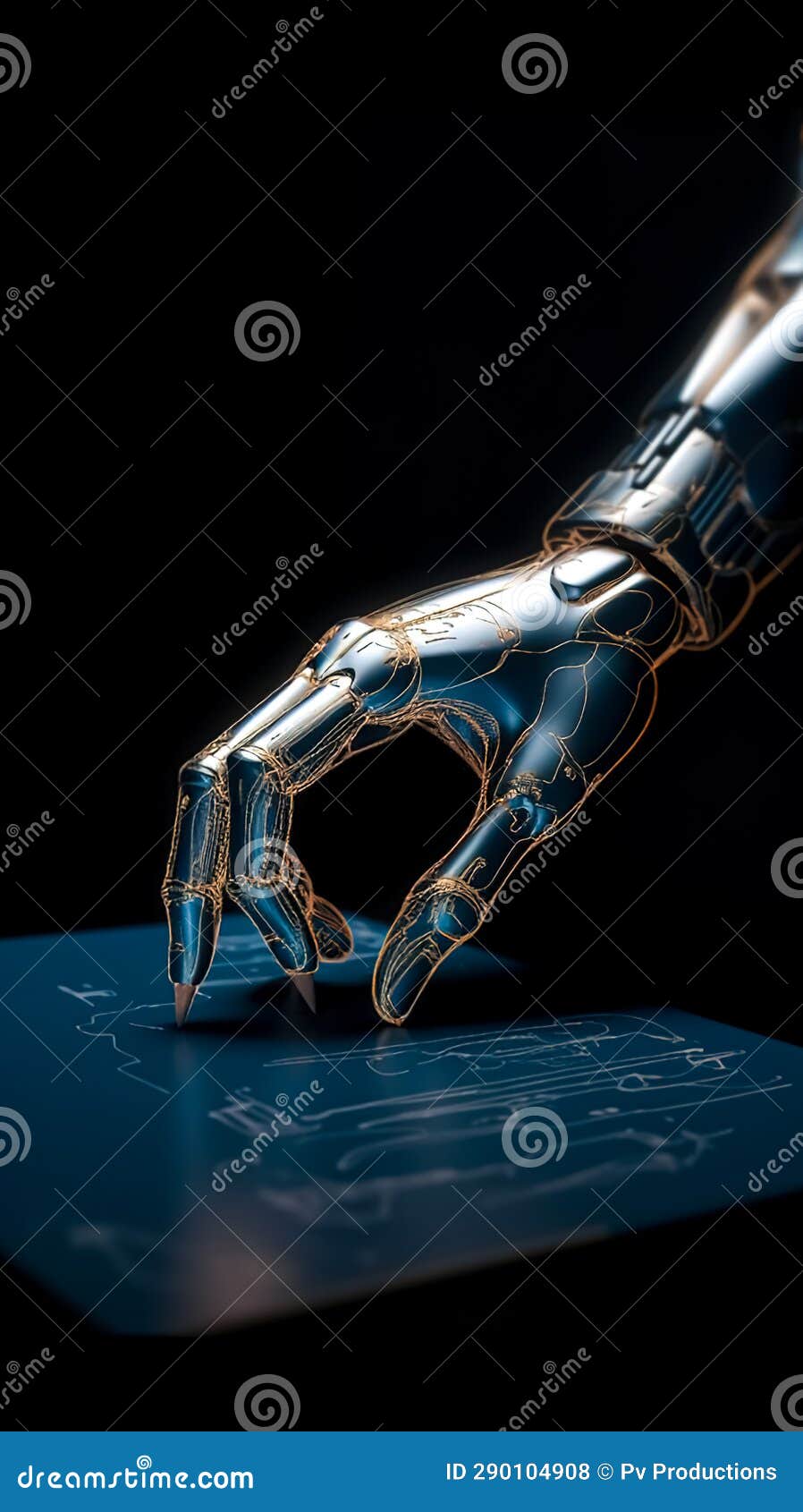 Robot Draws Graphic Drawings, Close Up, Generative AI. Stock Photo ...