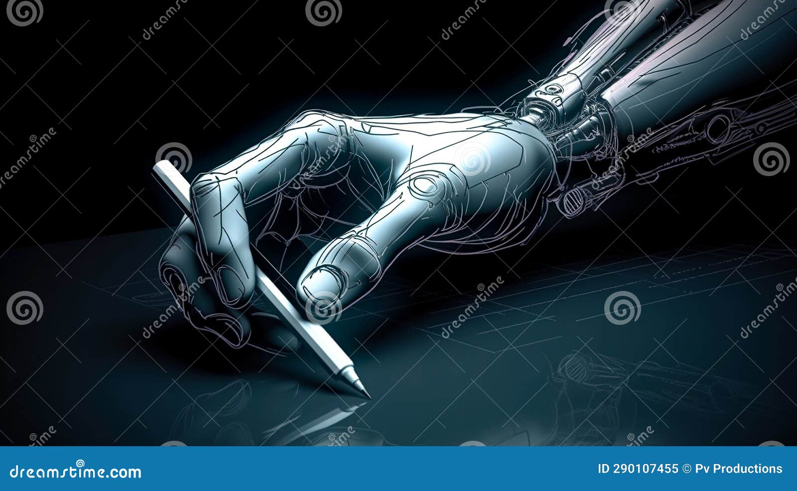 Robot Draws Graphic Drawings, Close Up, Generative AI. Stock Image ...